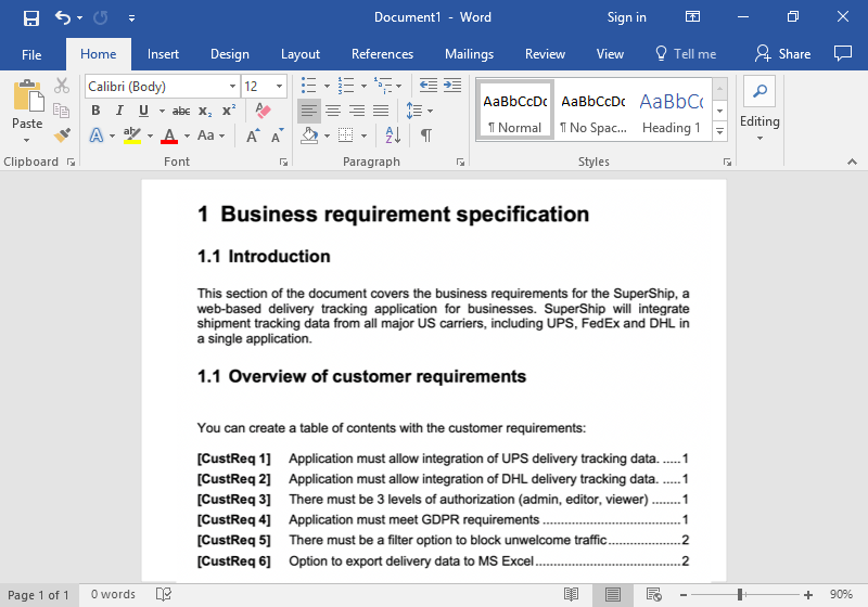 Requirement Specification Template With Automatic Requirements