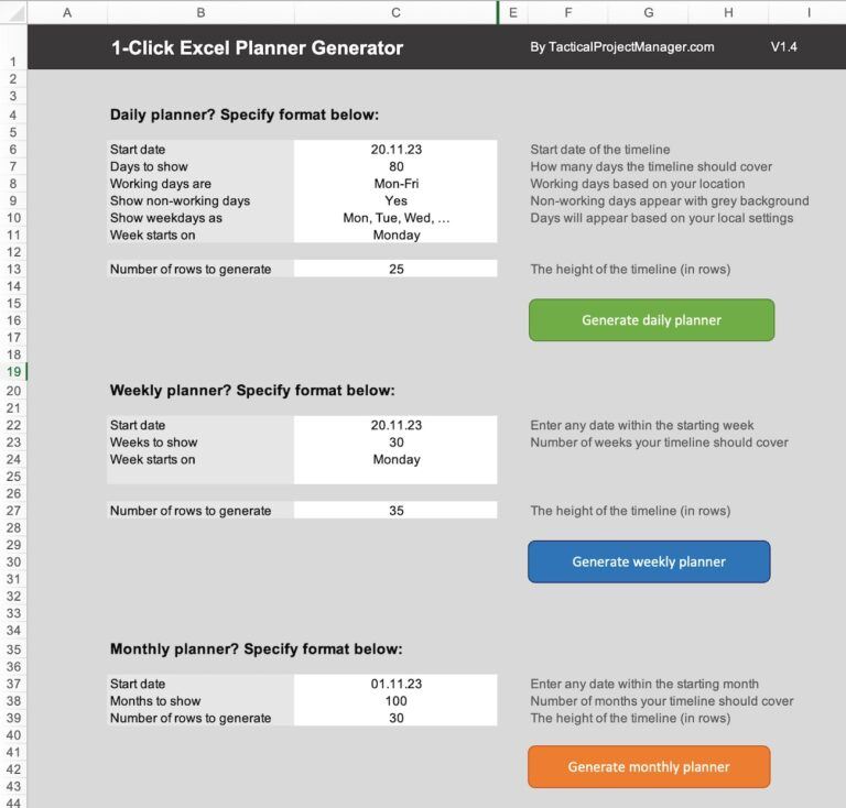 Excel Timeline Generator – Tactical Project Manager